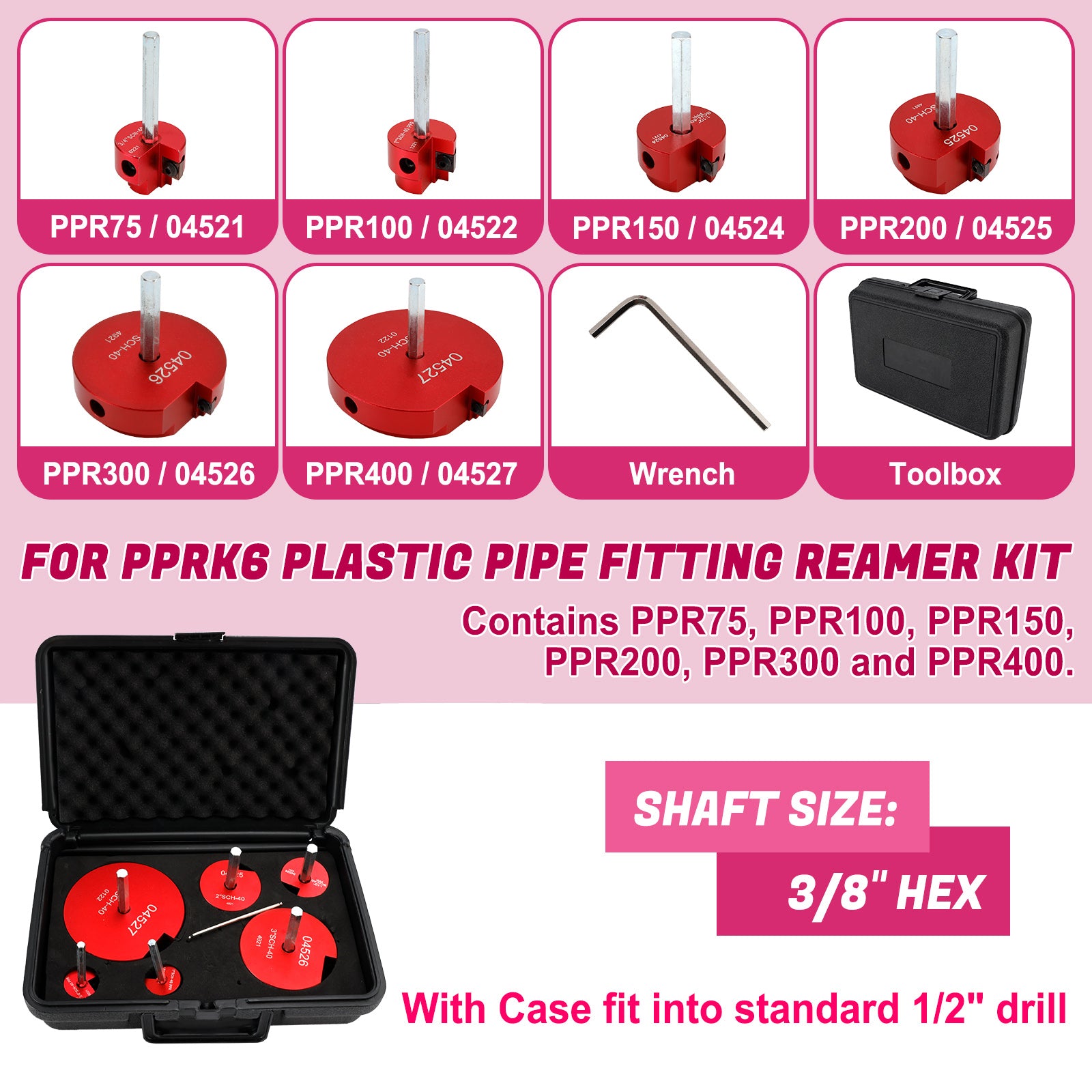 Professional Plastic Pipe Reamer Kit for 1/2" Drills, High-Precision A ...
