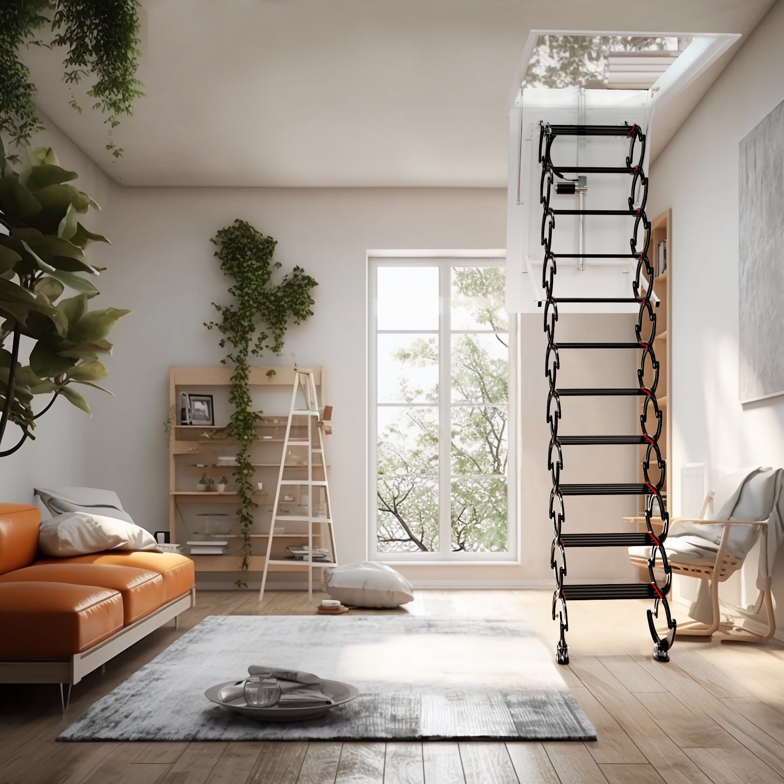 Electric Folding Attic Ladder, 11-Step for up to 9.5ft Ceilings, Fits ...